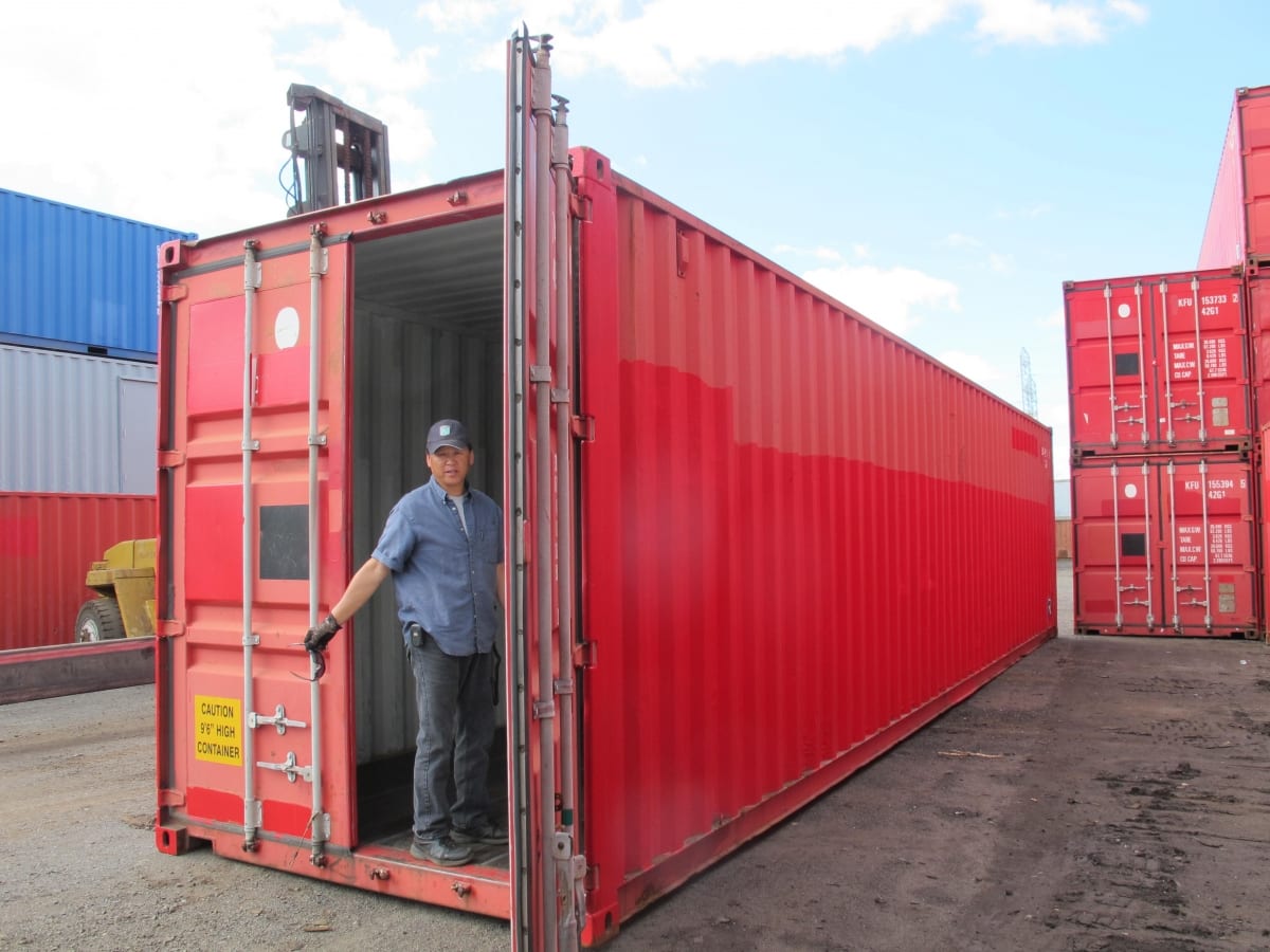 TRS sells + rents new & used steel 40ft L X 9'6' H dry freight containers.